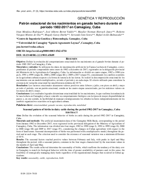 (PDF) Patrón estacional de los nacimientos en ganado lechero durante el ...