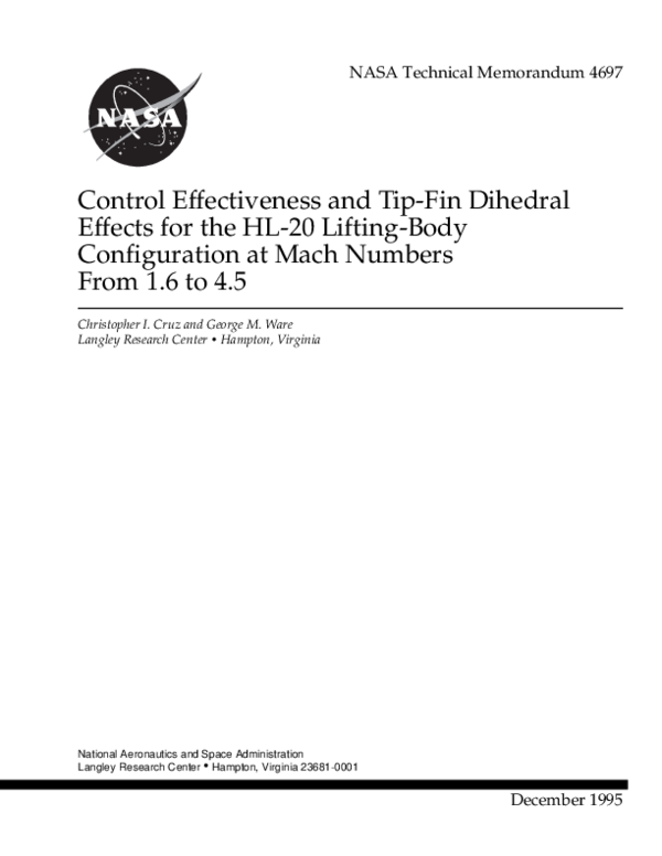 (PDF) Control effectiveness and tip-fin dihedral effects for the HL-20 ...