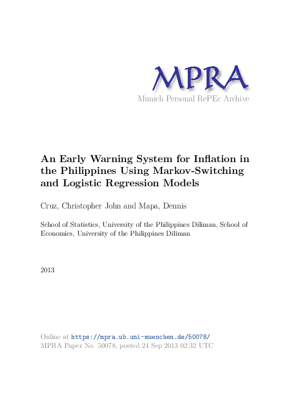 Pdf An Early Warning System For Inflation In The Philippines Using Markov Switching And