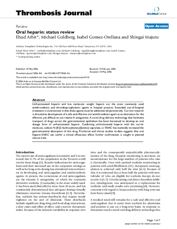 (PDF) Oral heparin: status review