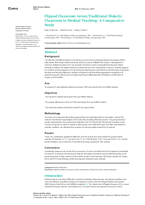Pdf Flipped Classroom Versus Traditional Didactic Classroom In