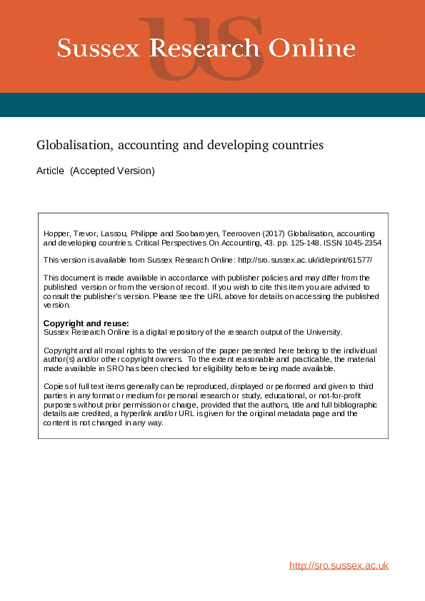 (PDF) Globalisation, accounting and developing countries