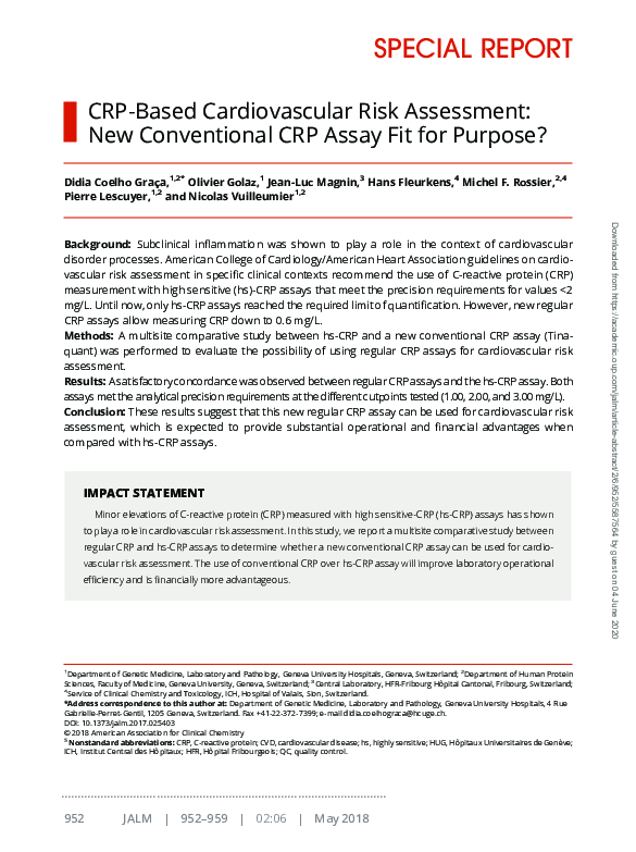 (PDF) CRP-Based Cardiovascular Risk Assessment: New Conventional CRP ...