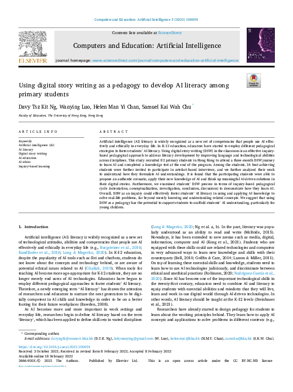 (PDF) Using digital story writing as a pedagogy to develop AI literacy ...
