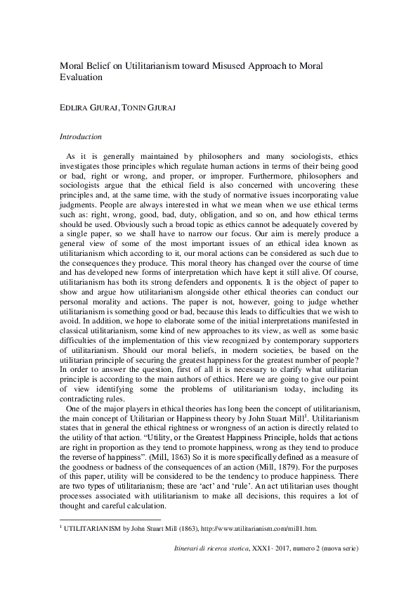(PDF) Moral Belief on Utilitarianism toward Misused Approach to Moral ...