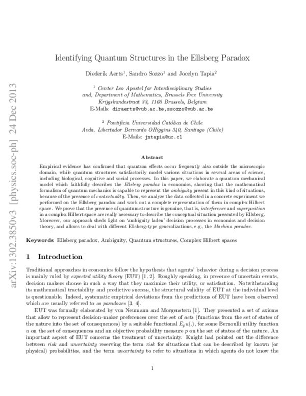 (PDF) Identifying Quantum Structures in the Ellsberg Paradox