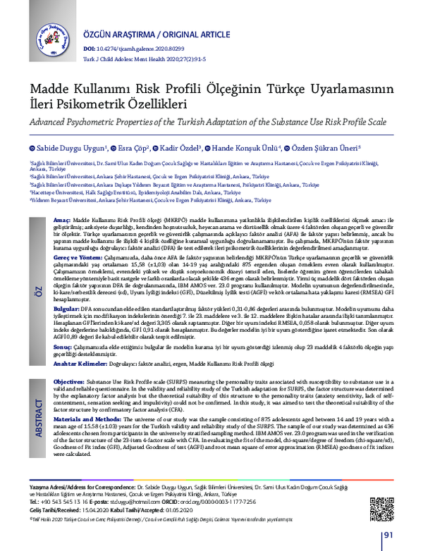 (PDF) Advanced Psychometric Properties of the Turkish Adaptation of the ...