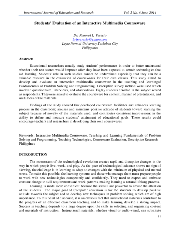 (PDF) Students' Evaluation of an Interactive Multimedia Courseware