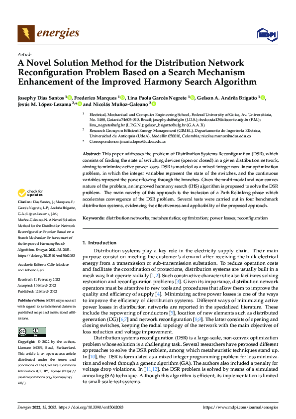 Pdf A Novel Solution Method For The Distribution Network Reconfiguration Problem Based On A