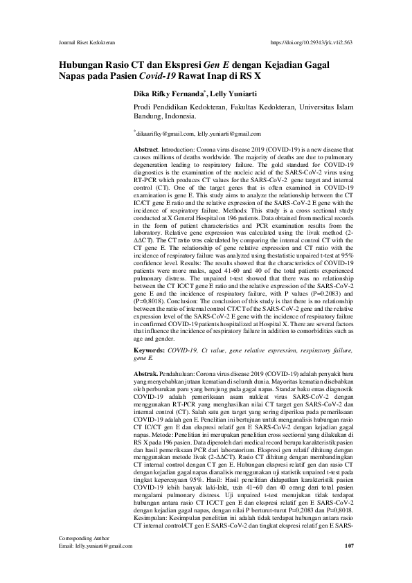 (PDF) Hubungan Rasio CT dan Ekspresi Gen E dengan Kejadian Gagal Napas ...