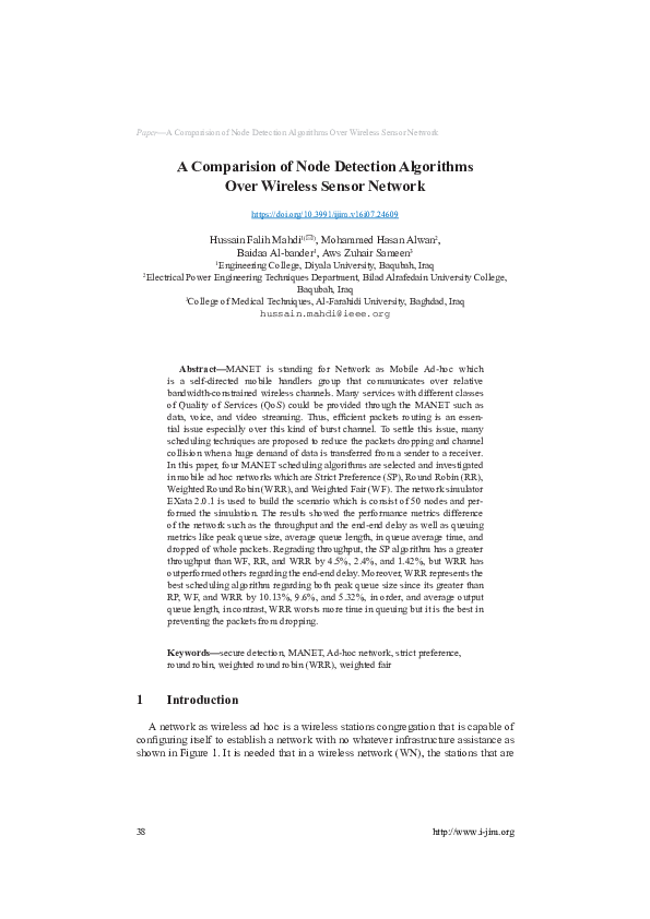 Pdf Node Detection Algorithms In Manets
