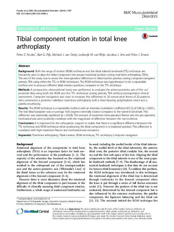 (PDF) Tibial component rotation in total knee arthroplasty