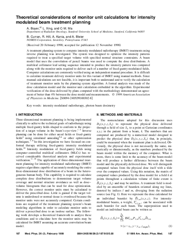 (PDF) Theoretical considerations of monitor unit calculations for ...