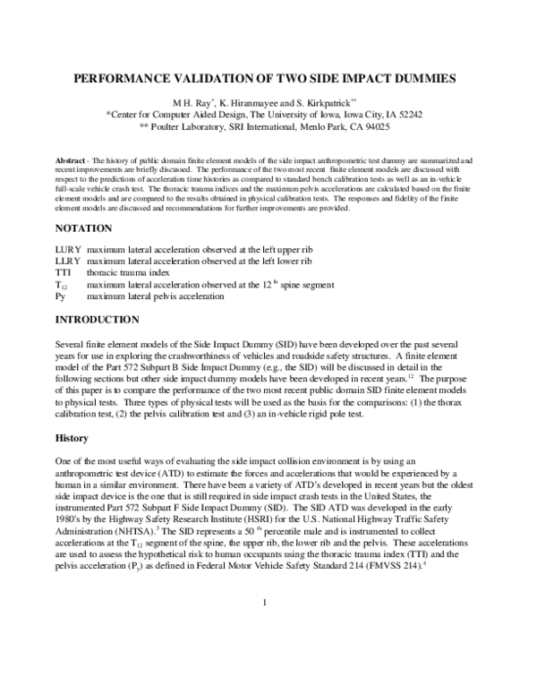 (PDF) Performance validation of two finite element models Of a side ...