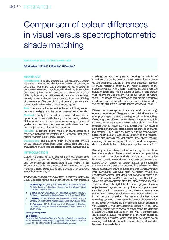 (PDF) Comparison of colour differences in visual versus ...