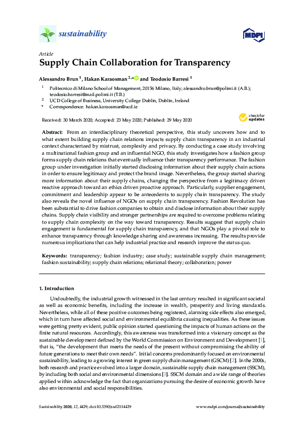 (PDF) Supply Chain Collaboration for Transparency