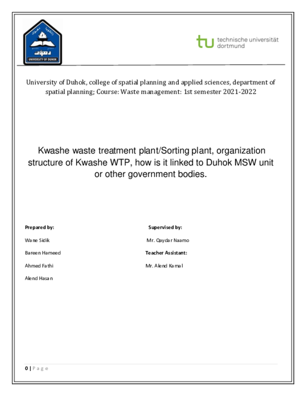 (PDF) Kwashe waste treatment plant/Sorting plant, organization ...