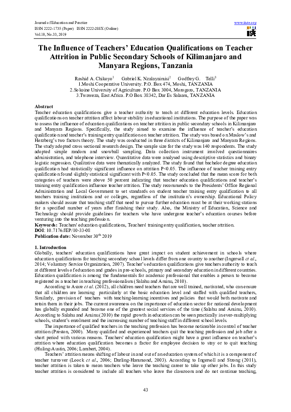 (PDF) The Influence of Teachers’ Education Qualifications on Teacher Attrition in Public ...