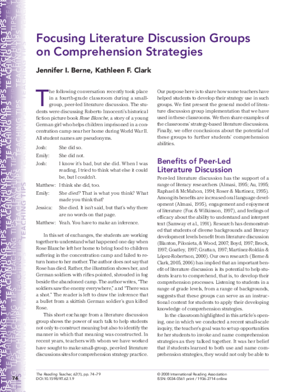 (PDF) Focusing Literature Discussion Groups on Comprehension Strategies