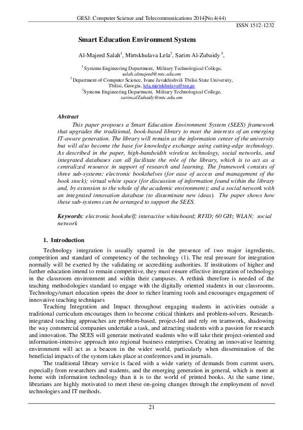 (PDF) Smart Education Environment System