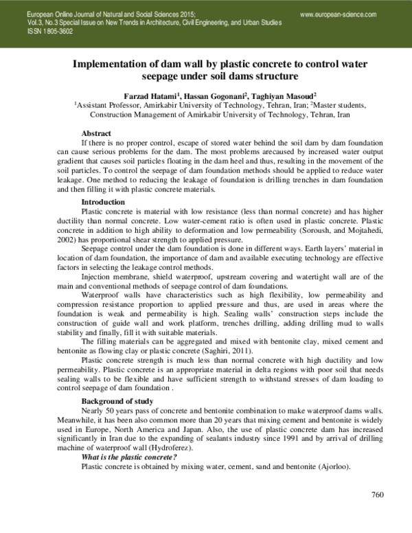 (PDF) Implementation of Dam Wall by Plastic Concrete to Control Water ...