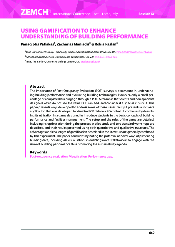 (PDF) Using Gamification to Enhance Understanding of Building Performance