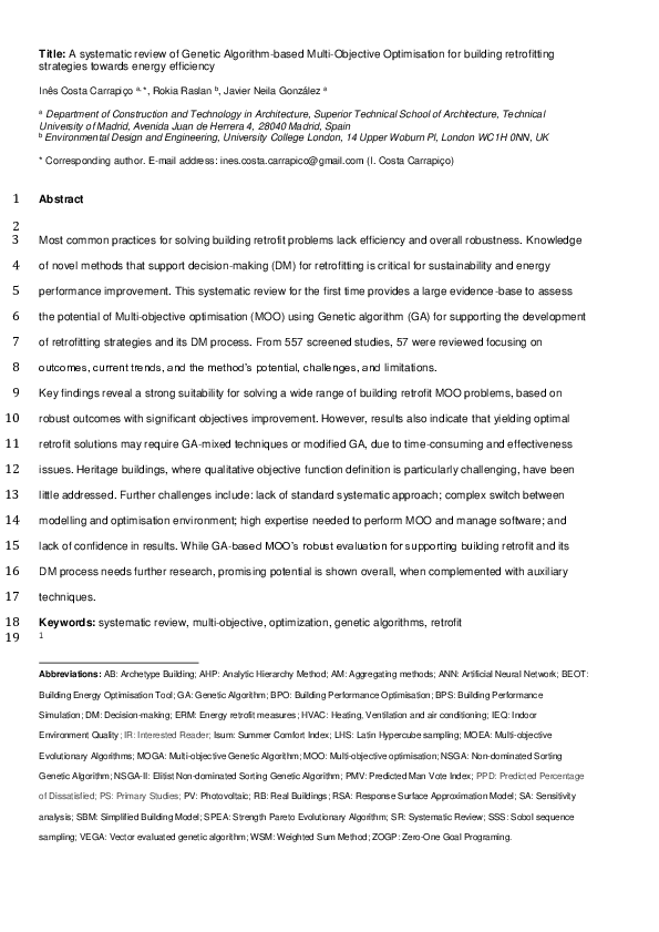 (PDF) A systematic review of genetic algorithm-based multi-objective optimisation for building ...