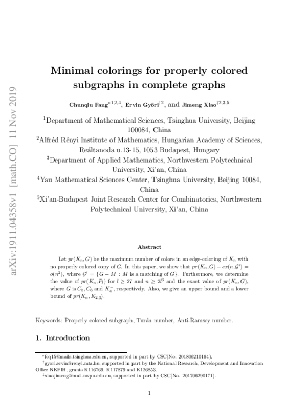 Pdf Minimal Colorings For Properly Colored Subgraphs In Complete Graphs