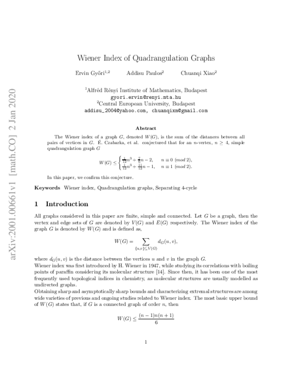 (PDF) Wiener Index of Quadrangulation Graphs