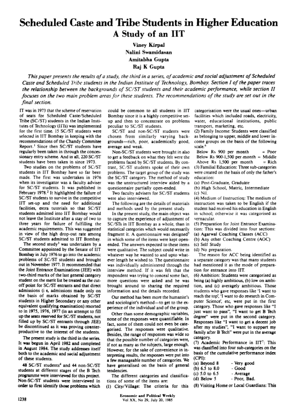 (PDF) Scheduled Caste and Tribe Students in Higher Education