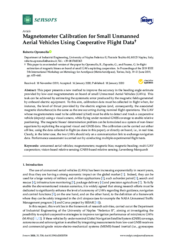 (PDF) Magnetometer Calibration for Small Unmanned Aerial Vehicles Using Cooperative Flight Data