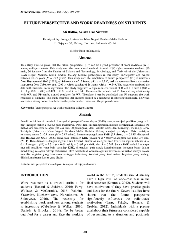 (PDF) Future Perspective and Work Readiness on Students