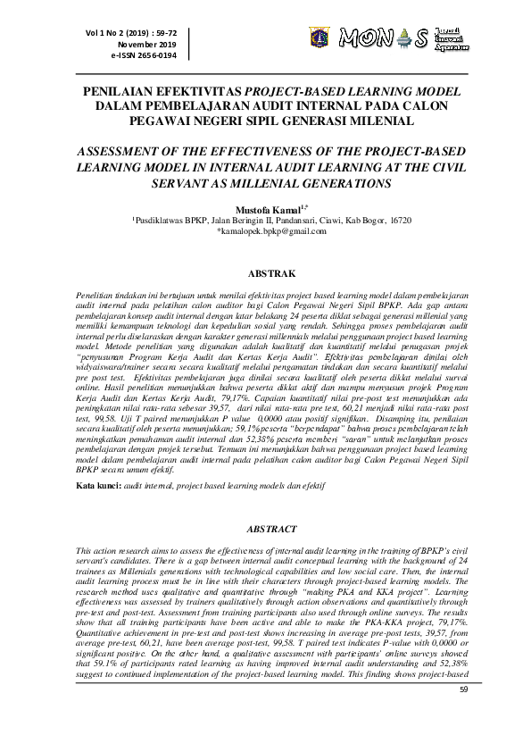 (PDF) Assessment of the Effectiveness of the Project-Based Learning Model in Internal Audit ...