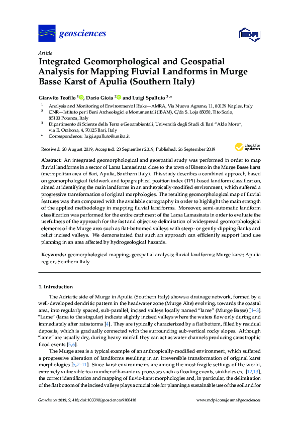 (PDF) Integrated Geomorphological and Geospatial Analysis for Mapping Fluvial Landforms in Murge ...