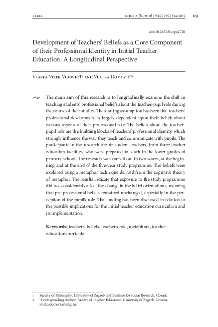 (PDF) Development of Teachers’ Beliefs as a Core Component of their ...