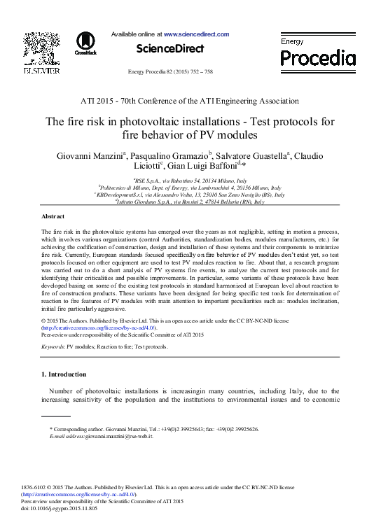 (PDF) The Fire Risk in Photovoltaic Installations - Test Protocols For ...