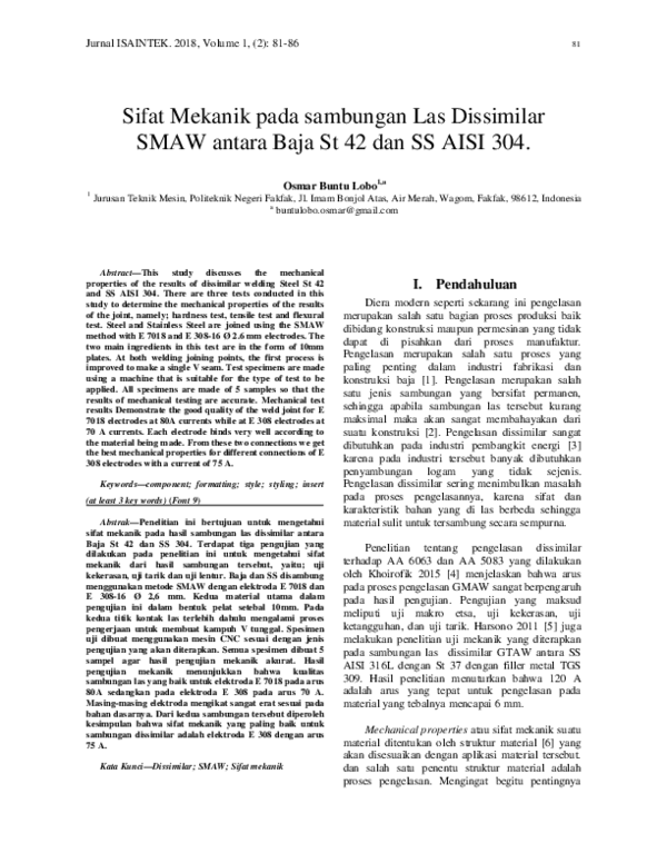 (PDF) Sifat Mekanik pada sambungan Las Dissimilar SMAW antara Baja St ...