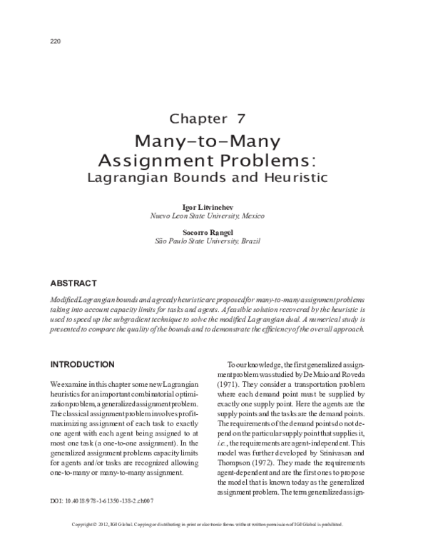 (PDF) Many-to-Many Assignment Problems