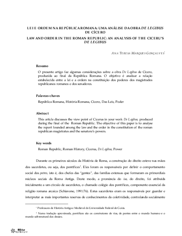 (PDF) Lei e ordem na república romana: uma análise da obra de Legibus ...