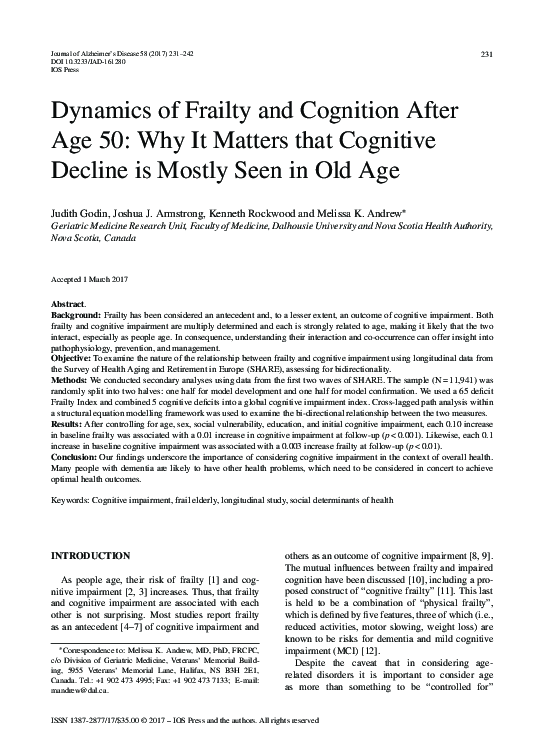 (PDF) Dynamics of Frailty and Cognition After Age 50: Why It Matters ...