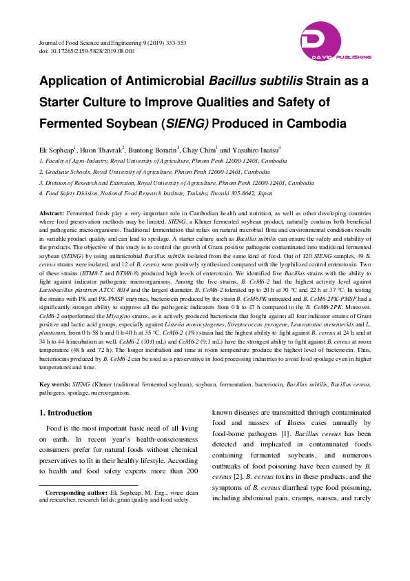 (PDF) Application of Antimicrobial Bacillus subtilis Strain as a ...