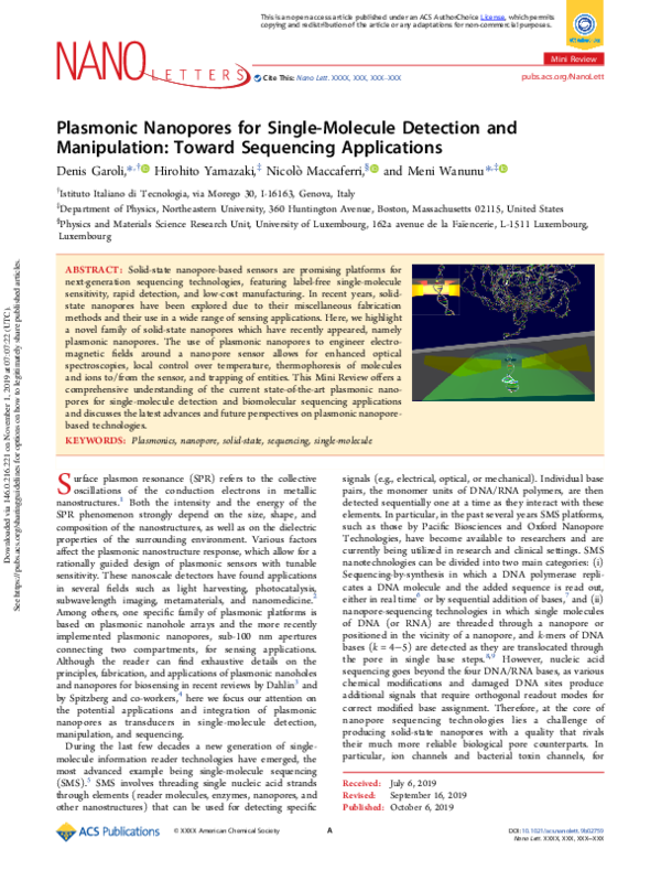 (PDF) Plasmonic nanopores for single-molecule detection and ...