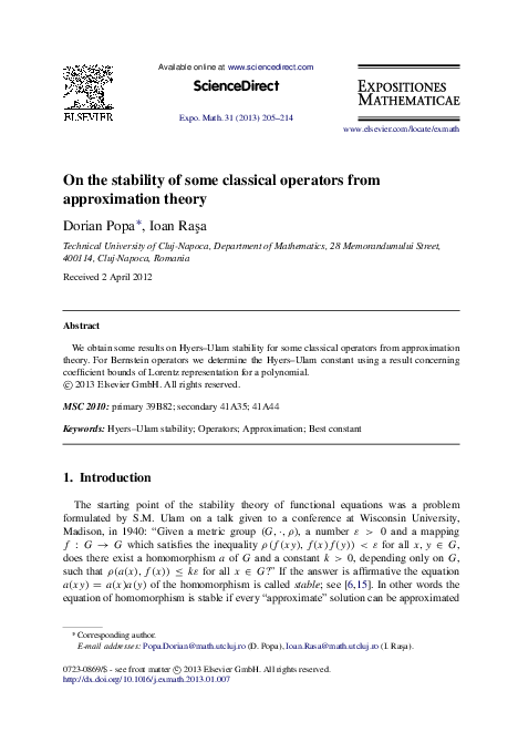 (PDF) On the stability of some classical operators from approximation theory