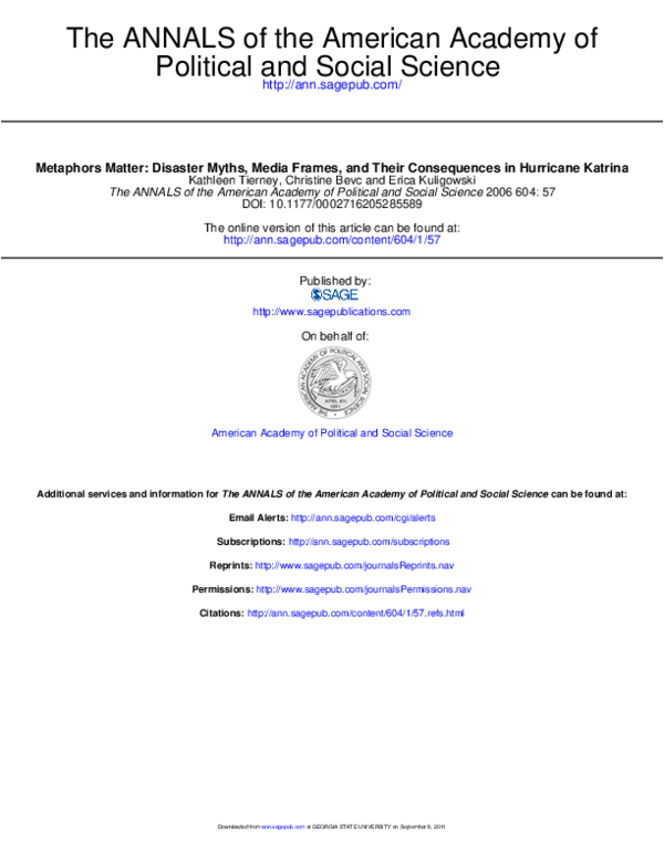 (PDF) Metaphors matter: Disaster myths, media frames, and their ...