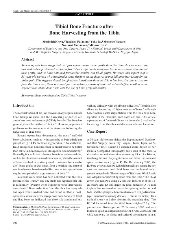 (PDF) Tibial Bone Fracture after Bone Harvesting from the Tibia