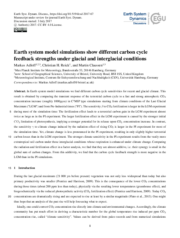 (PDF) Carbon Cycle Feedbacks in Glacial vs. Interglacial