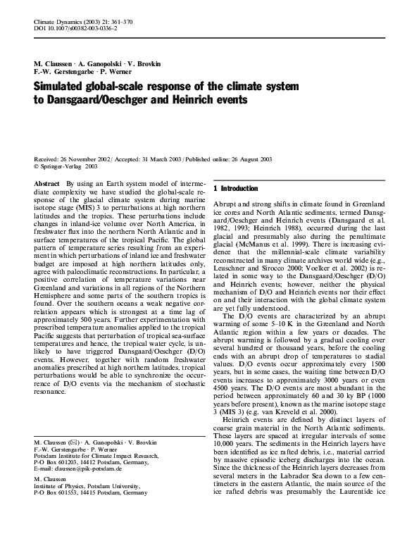 (PDF) Simulated global-scale response of the climate system to ...
