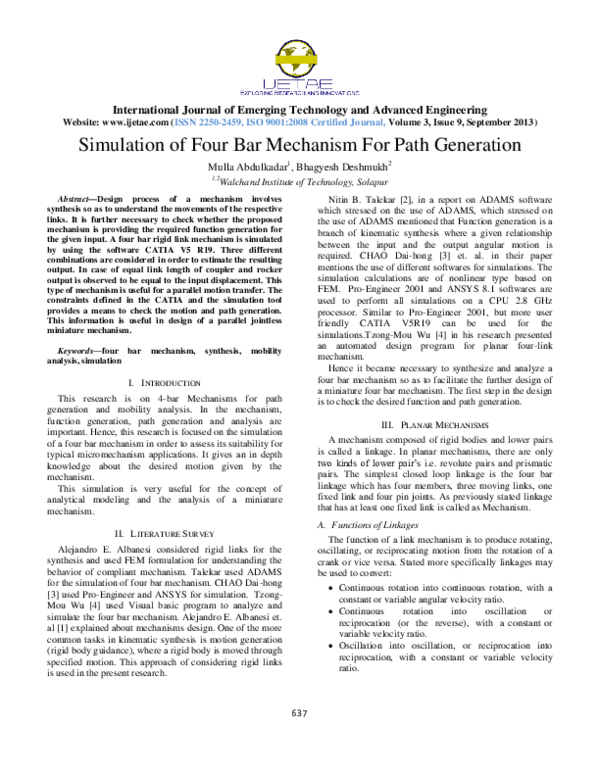 (PDF) Simulation of Four Bar Mechanism For Path Generation
