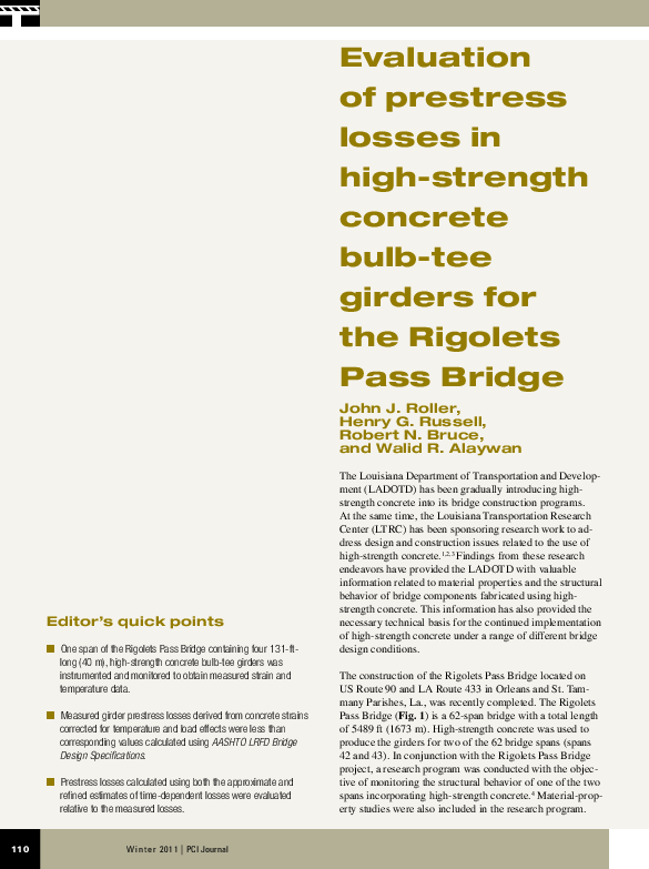 (PDF) Evaluation of prestress losses in high-strength concrete bulb-tee ...