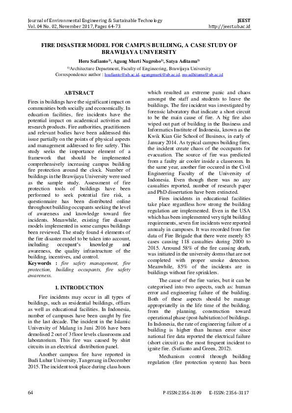 (PDF) Fire Disaster Model for Campus Building, a Case Study of ...